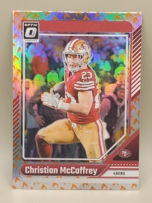 CHRISTIAN MCCAFFREY 🔥FIRE EMOJI PRIZM 🔥 2024 DONRUSS OPTIC #171 SP ...