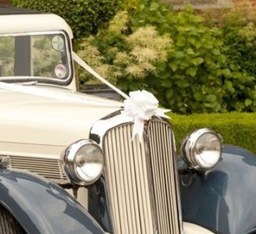 WHITE WEDDING CAR DECORATION 1 BOW + 8 MTRS RIBBON waterproof PROM CAR ...