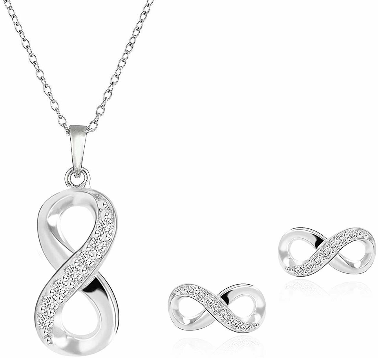 Sterling Silver Cubic Zirconia Infinity Jewelry Set of Necklace and ...