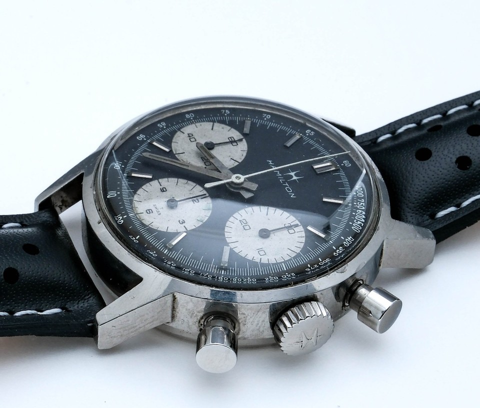 Vintage Hamilton 5001 Reverse Panda Triple Chronograph Watch Valjoux ...