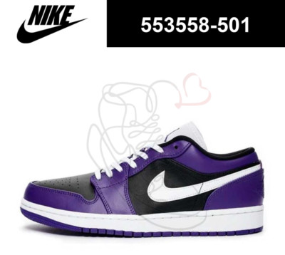 Nike Air Jordan 1 Low Court Purple White Black 553558-501 Men's | eBay