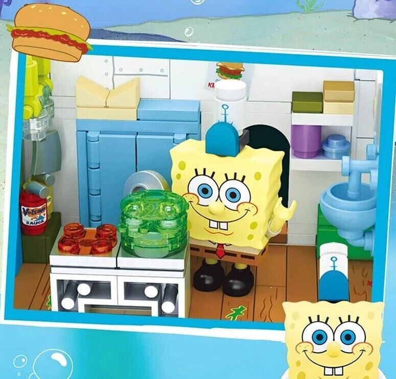 SpongeBob Krusty Krab Restaurant Building Blocks Dollhouse Set in Box ...