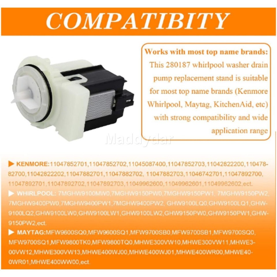 280187 8181684 Washer Drain Pump Motor - Compatible with Whirlpool Duet ...