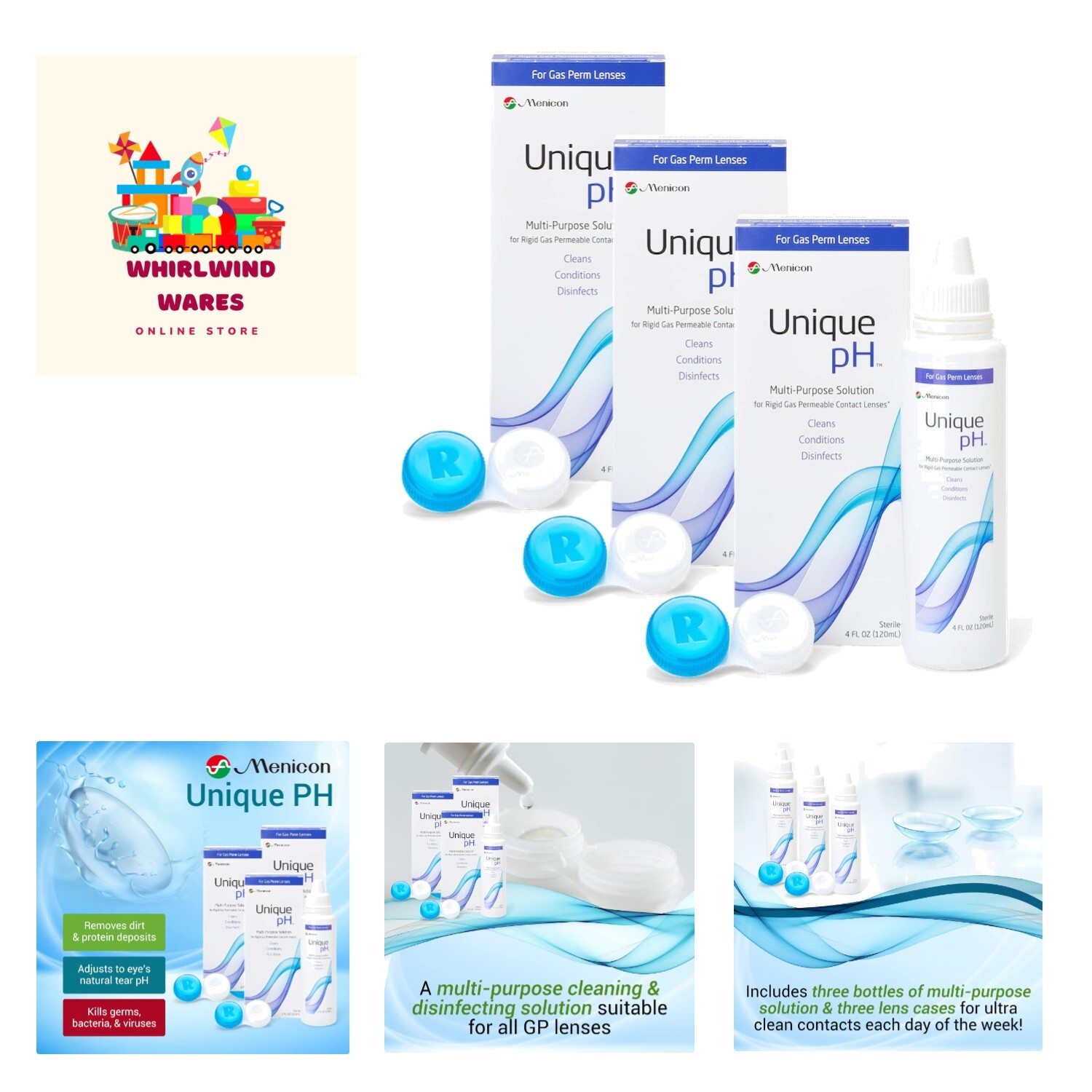 Unique pH Multi-Purpose Solution with RGP Lens Case, 4 Fl Oz Pack of 3 ...