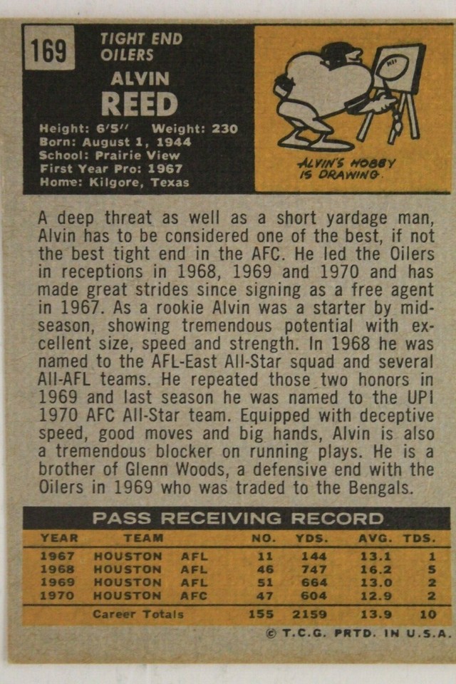 Alvin Reed Houston Oilers Prairie View Signed 1971 Topps #169 ...