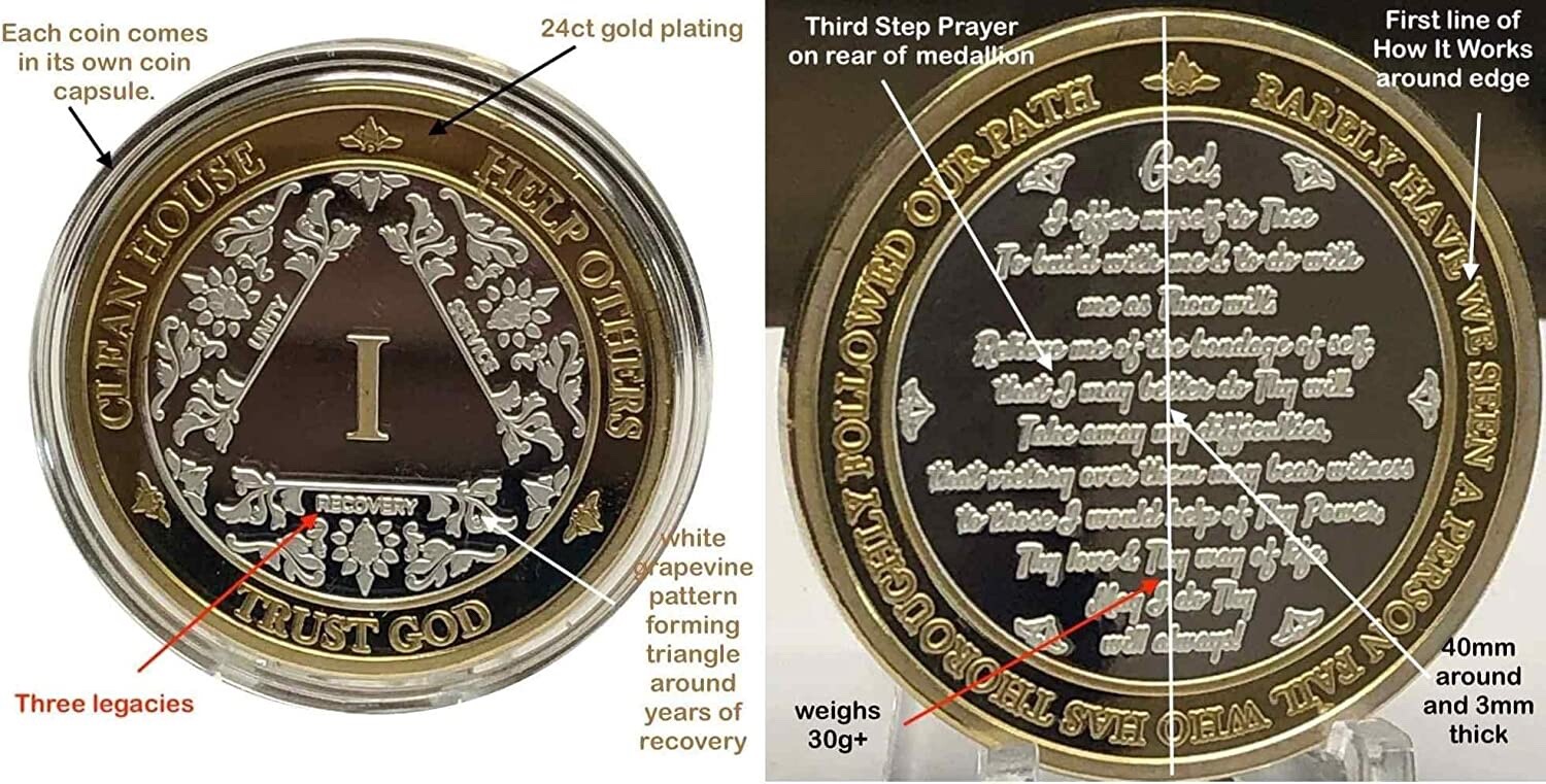 Silver & Gold Alcoholics Anonymous Medallion AA Coin Capsule Included ...