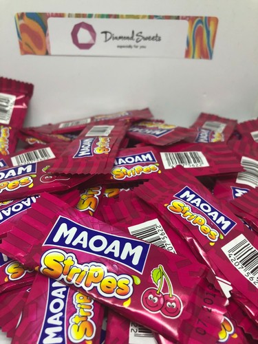100 x HARIBO MAOAM STRIPES CHERRY FLAVOUR FRUIT CHEWS SWEETS KIDS PARTY ...