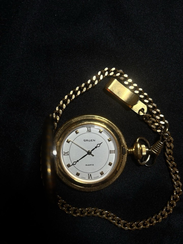 Vintage Gruen Precision Quartz Gold Tone Pocket Watch with Chain | eBay