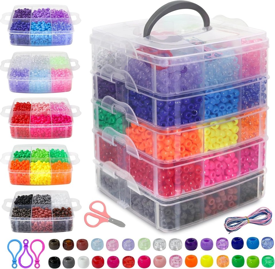 6000Pcs Pony Beads Bulk,30 Colors Rainbow Kandi Bead for Hair Braiding ...