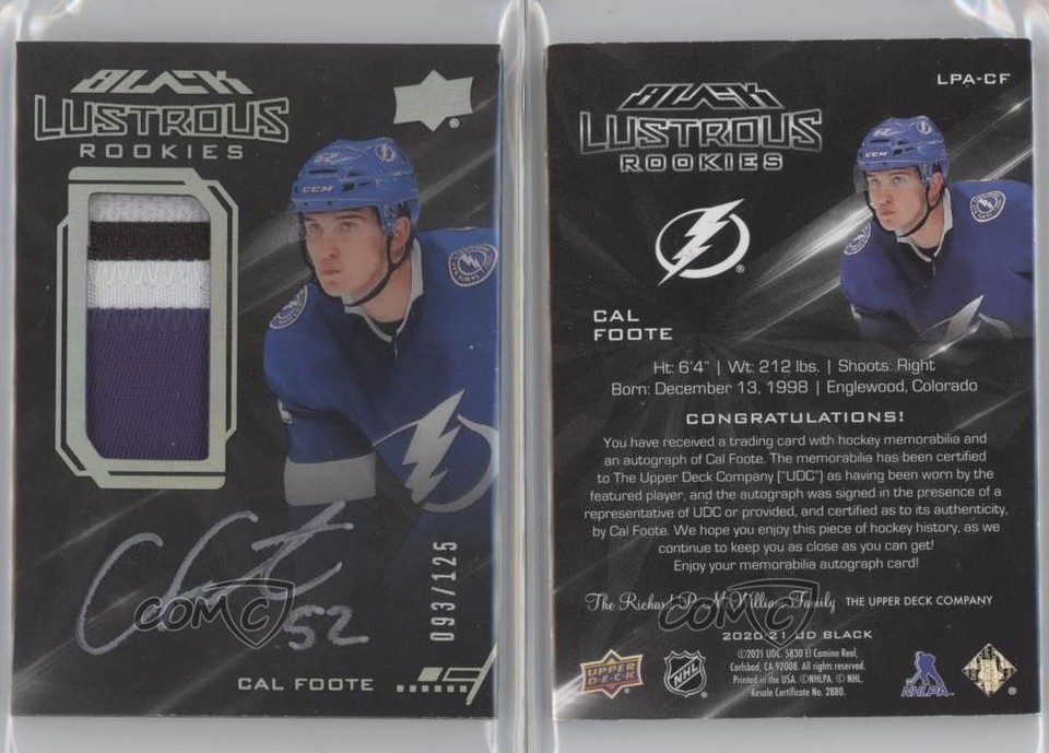 2020 SPx UD Black Lustrous Rookies Tier 1 93/125 Cal Foote RPA Patch ...