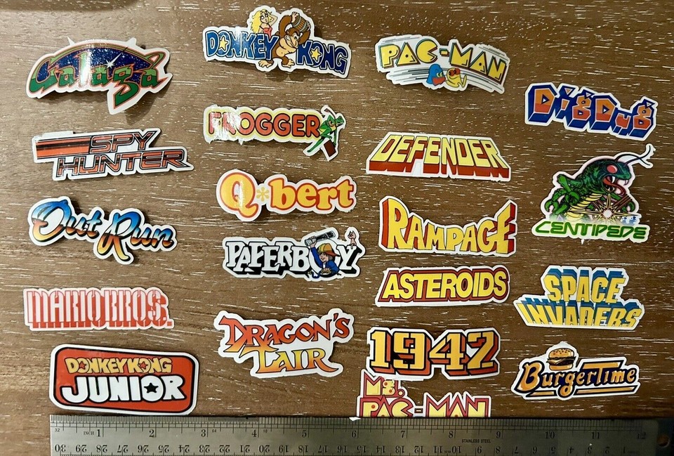 20 Classic Arcade Logo Stickers - White, Clear or Holographic - Vinyl ...