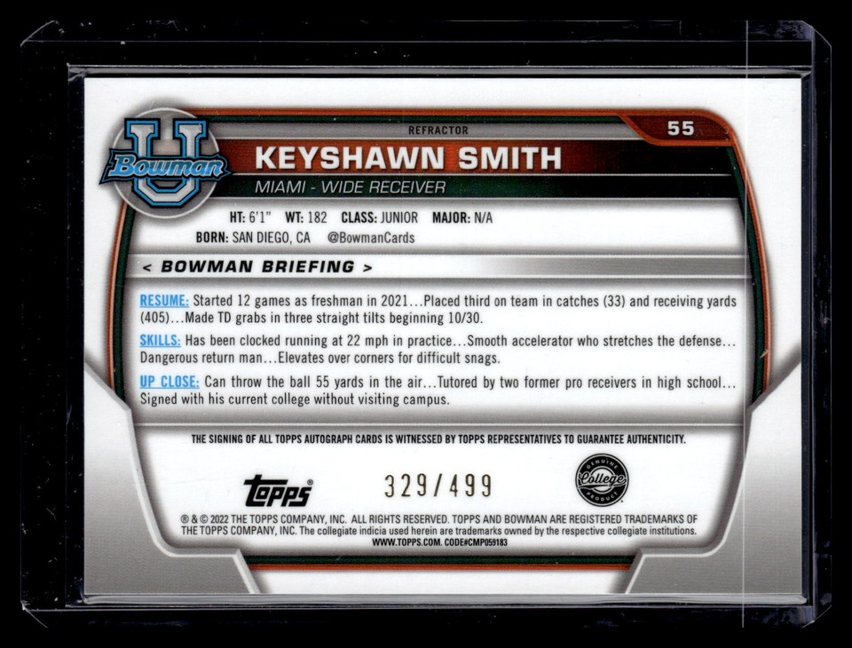 2022 Bowman University Chrome #55 Keyshawn Smith Prospect Autographs ...