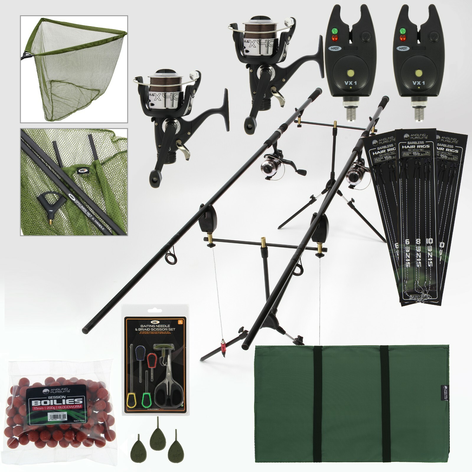 Starter Carp Fishing Set 2 x 3pc 12ft Rods & Reels With Complete Tackle ...
