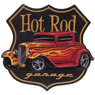 Hot Rod Garage Coupe w/flames Vintage style Metal Sign Approx size 13 ...