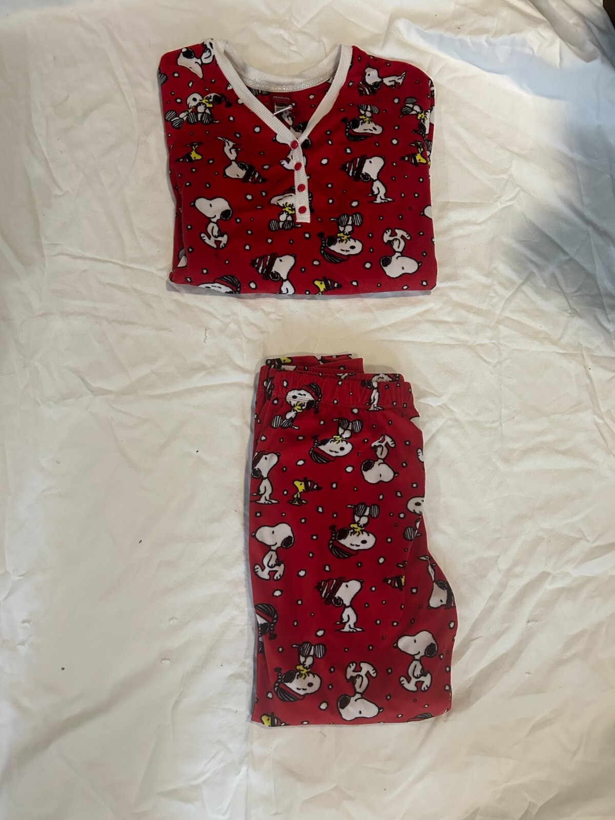 Women’s Peanuts Snoopy Soft Fleece Pajamas Set Sz La… - Gem