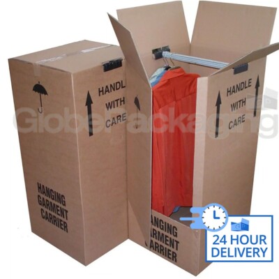 5 LARGE STRONG REMOVAL MOVING WARDROBE CARDBOARD BOXES WITH HANGING ...