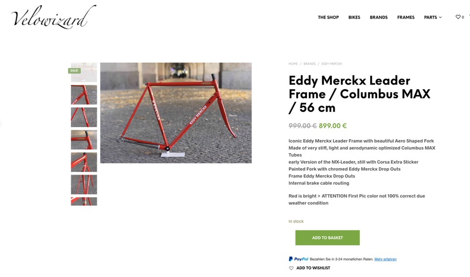 Eddy Merckx Leader Columbus MAX Frame / 56 cm / Red / Corsa Extra / no ...