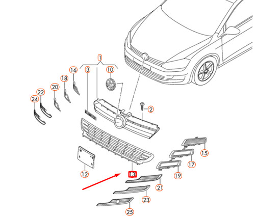 OEM VW GOLF MK7 FRONT BUMPER CENTER VENT GRILLE 5G08536779B9 GENUINE NO ...