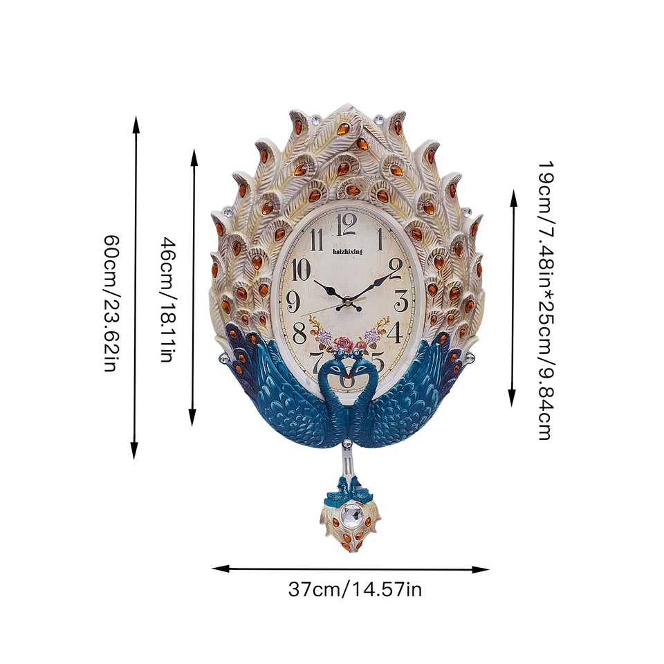 Luxury Large Wall Clock Peacock Wall Watch Living Room Wall Clock Retro ...