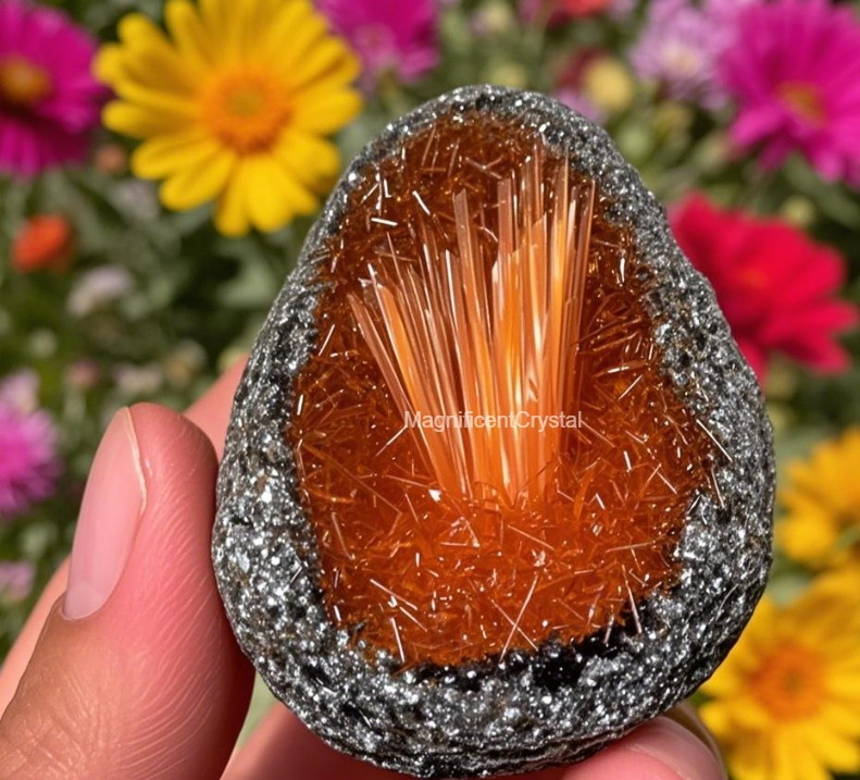 Rare Meteorite-Inspired Quartz Crystal Specimen Goethite Orange Copper ...