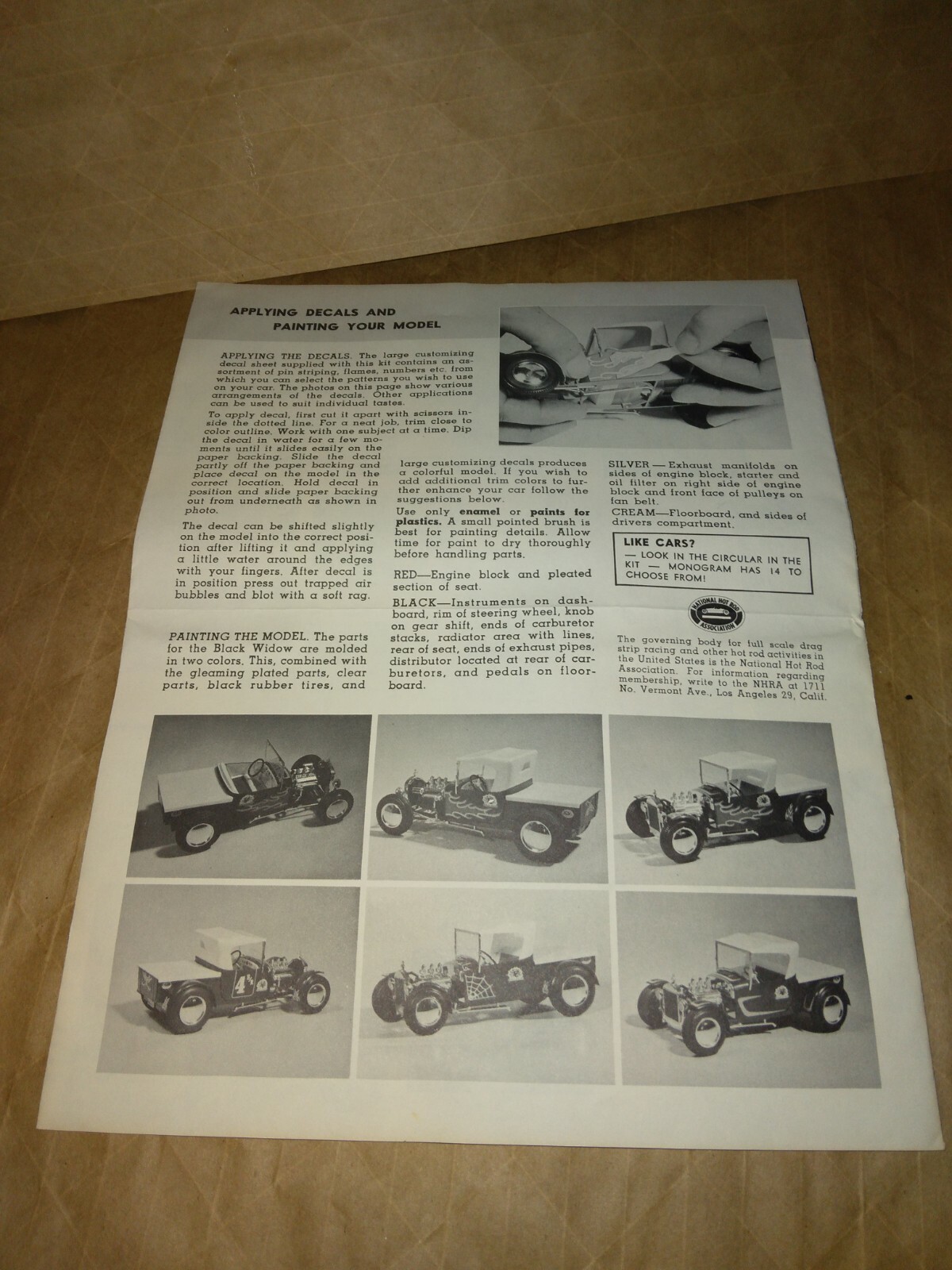 THE BLACK WIDOW Monogram instruction sheet only 1960s model car kit ...