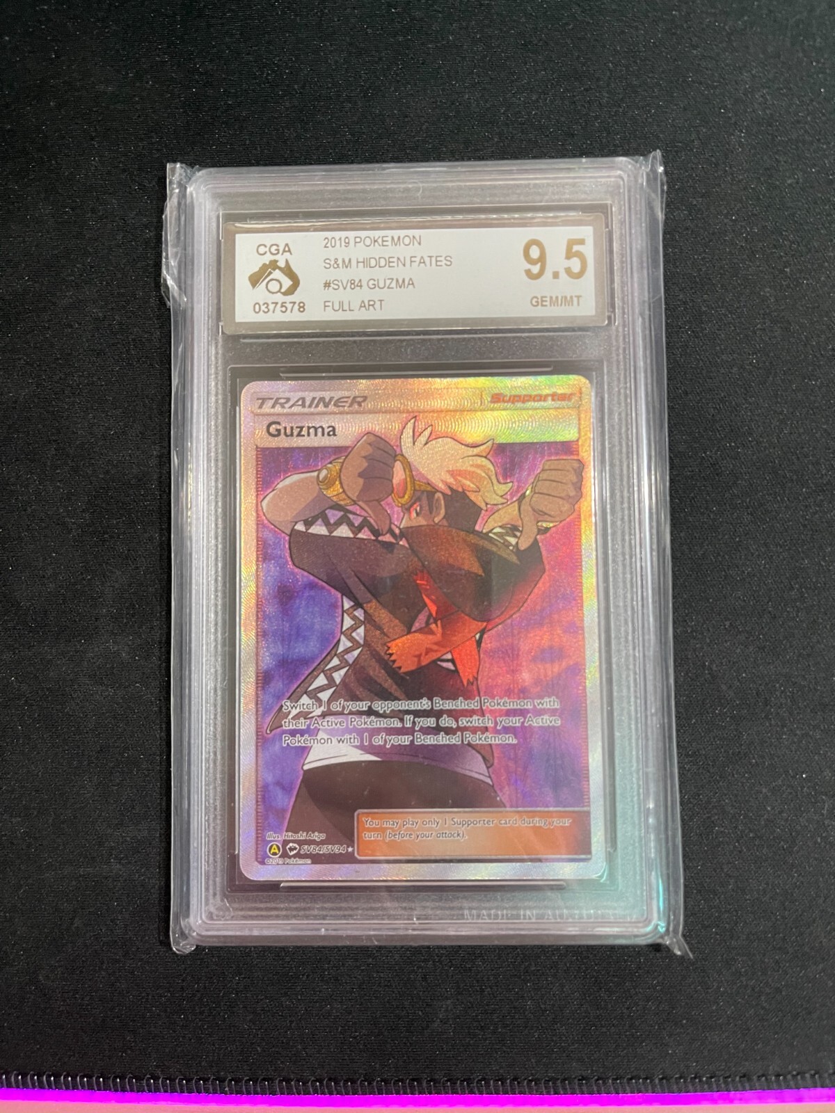 Guzma Trainer Full Art SV84/SV94 Graded CGA 9.5 Sun & Moon Hidden Fates ...