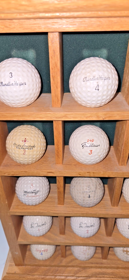 Oak Wood Golf Ball Display Case 25 Slots Wall Shelf Shadow Box VINTAGE ...