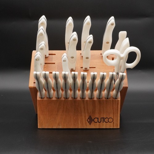 Cutco Pearl White Classic Handle 23 Pc Knife Set w/24 Slot Wood Block ...