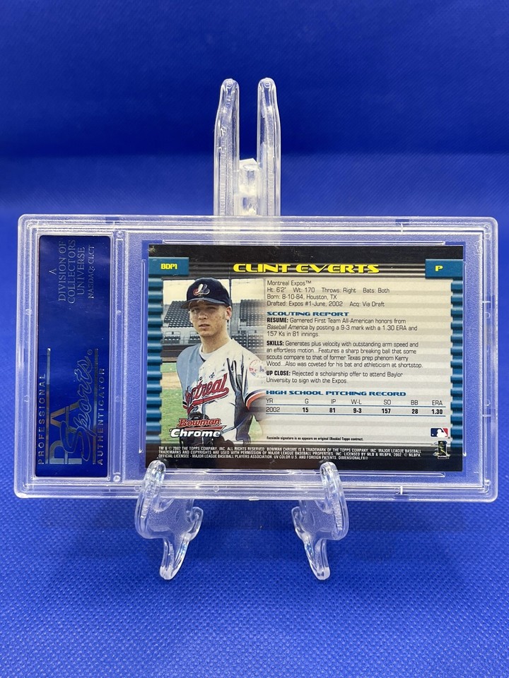 2002 Bowman Chrome Draft Picks & Prospects Clint Everts PSA 10 GEM MT ...