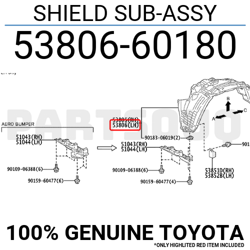 5380660180 Genuine Toyota SHIELD SUB-ASSY 53806-60180 | eBay