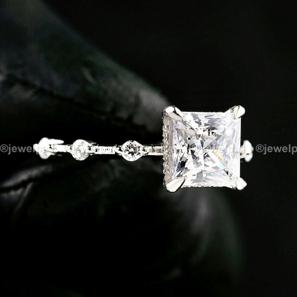 2.50 CT Princess Cut Moissanite Solitaire Engagement Ring Solid 14K ...