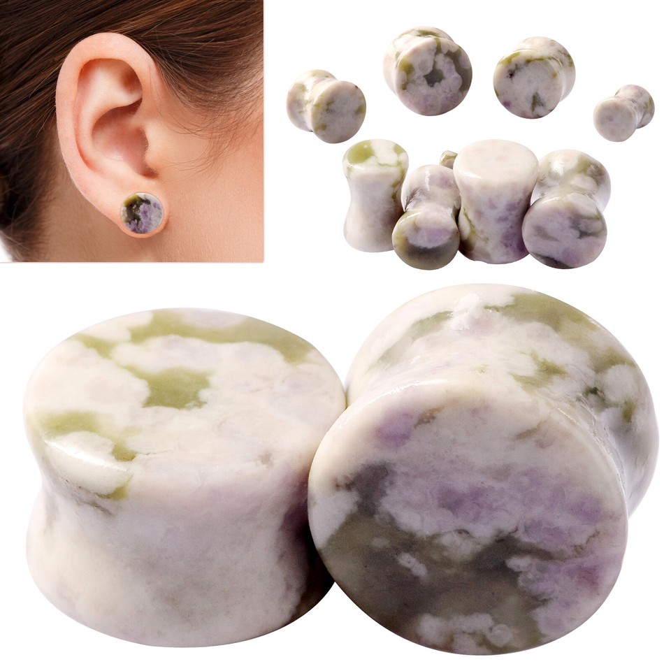 2Pcs Ear Gauges Plugs Double Flare Natural Stone Flehs Tunnels Piercing ...
