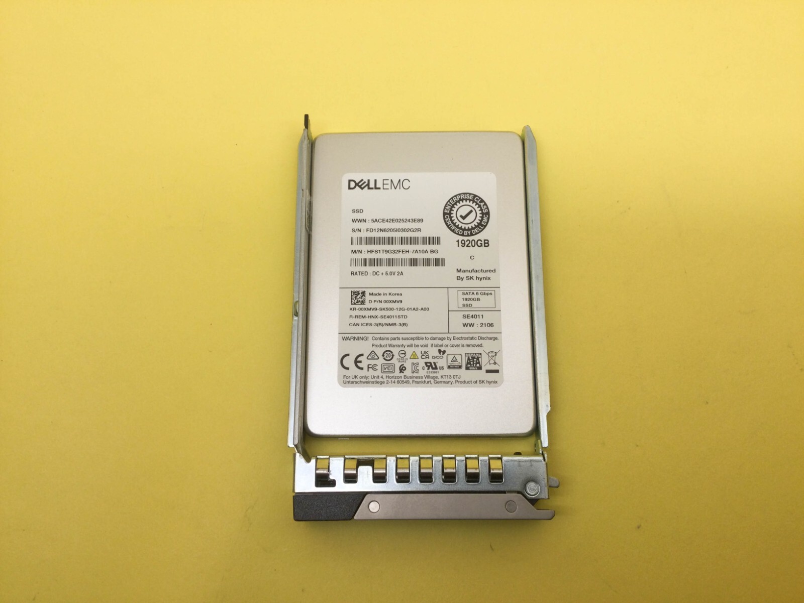 0XMV9 Dell 1.92TB SATA 6Gbps Read Intensive 2.5'' SSD 00XMV9 ...