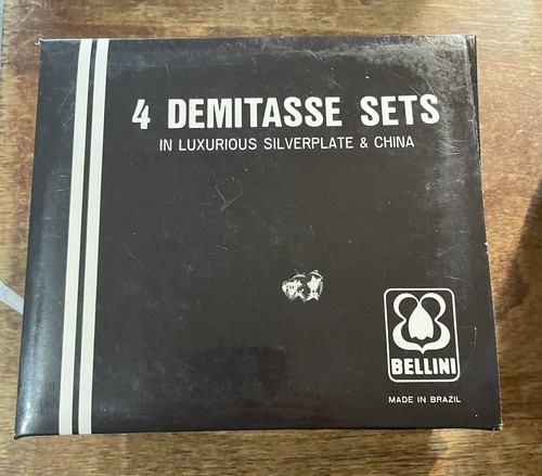 Bellini 4 Demitasse Sets, Ceramic & Silverplate Espresso Tea Cups ...