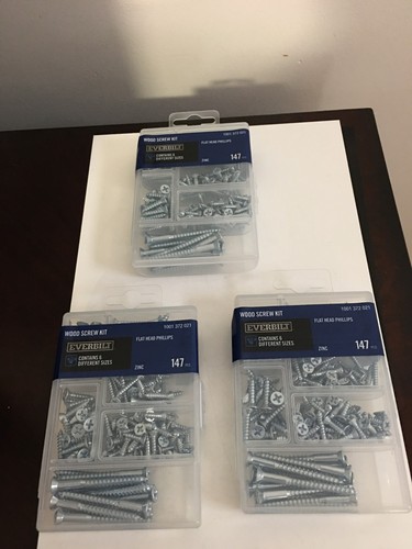 BRAND NEW LOT OF 3 EVERBILT 147-PIECE ZINC-PLATED WOOD SCREW KITS ...