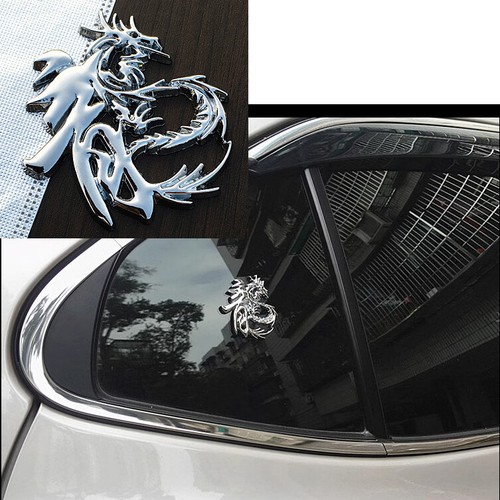 3D Metal Sliver Small Chinese Dragon Character Car Emblem Badge Sticker ...