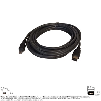 Cable Firewire IEEE 1394 400Mbps 4-Pin Male 6-Pin Male Black 15FT ...