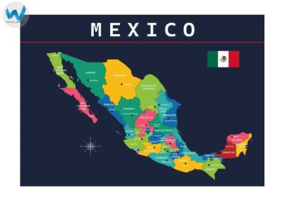 Mexico Map Poster - Detailed Map Wall Art Decor - 12X16/16X20/18X24 ...