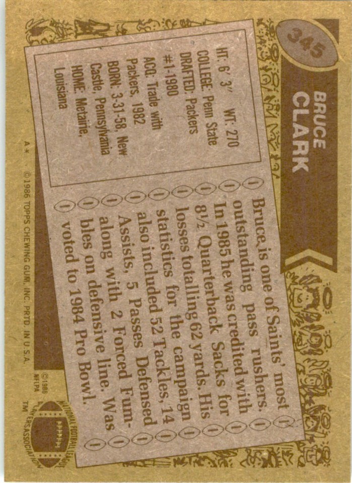 1986 TOPPS! BRUCE CLARK NEW ORLEANS SAINTS #345 | eBay