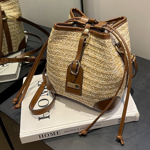 Women Bucket Messenger Bags Casual Woven Ladies Handbags Beach Bag ...