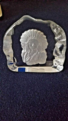 Etched 3D Crystal Glass Indian Chief Paperweight Decor Canada Tilley | eBay