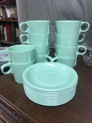 Set 10 Green Melamine Melmac King-Line Coffee Cups with Saucers ...