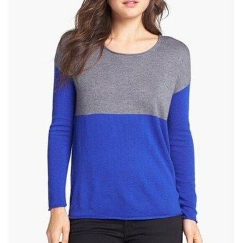 EUC Splendid Cashmere Blend Color Block Sweater Gray Blue Women's Size ...