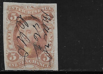US Scott R27a, 5 Cent Revenue, Inland Exchange, 1862, Rose, Used, NG, H ...