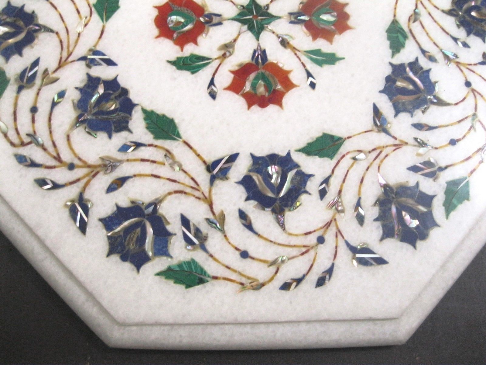 15" marble side table floral lapis semi precious handicraft Inlay work ...