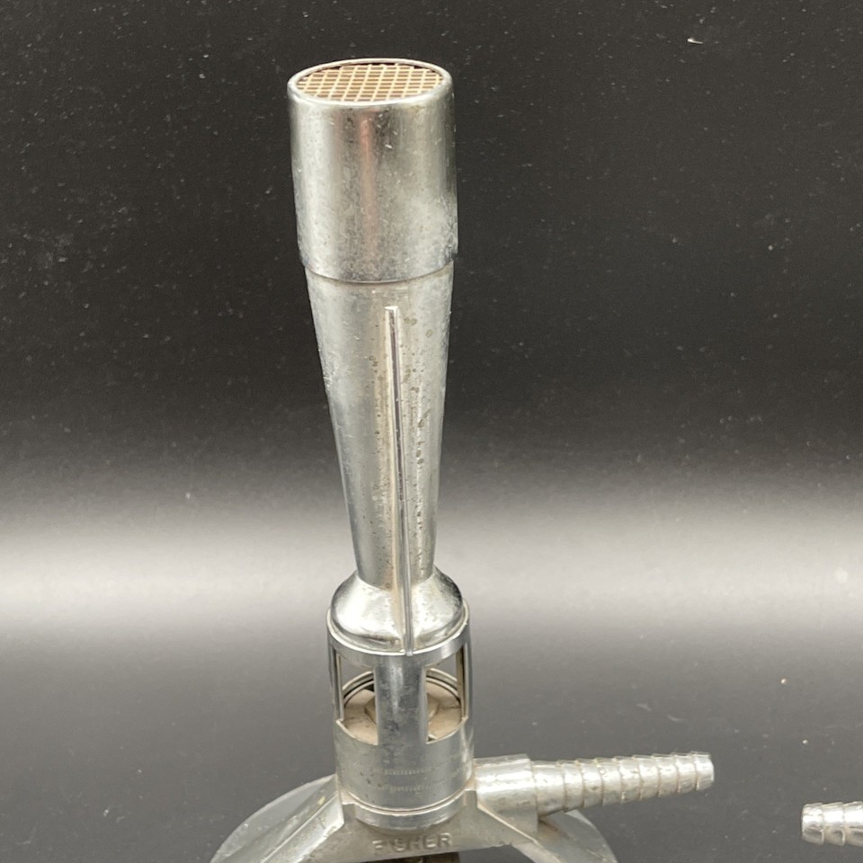 Lot of 2 Fisher 1201-21 Bunsen Burners & 3 Laboratory Valves (2 VAC & 1 ...