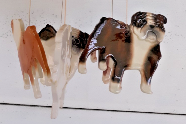 ceramic wind chime with 5 bulldogs 15" long...repaired...READ | eBay