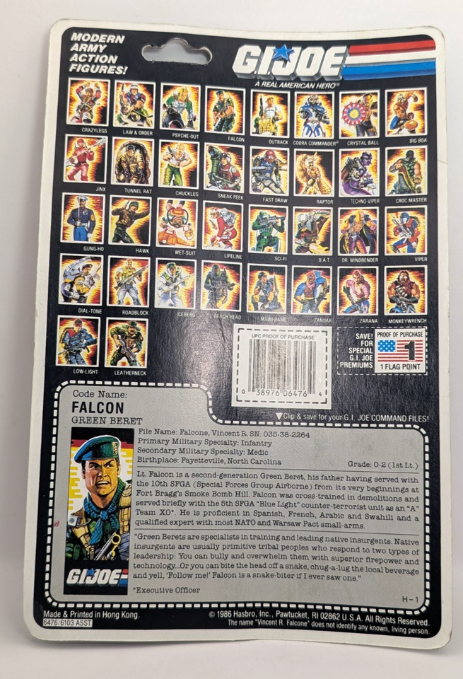 GI Joe Falcon Green Beret ARAH Figure Hasbro 1986 Sealed New Moc- RK267 ...