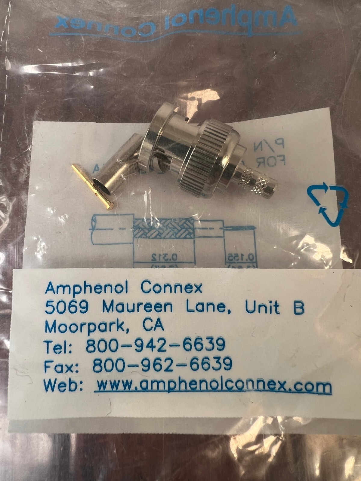 Amphenol BNC Crimp Male 75 Ohm RG-180 RG-195 - Connex P/N 112955 Lot of ...