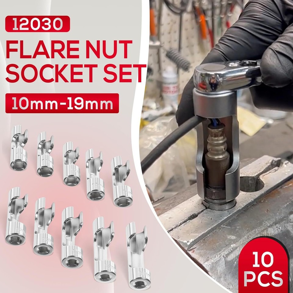 10PCS 12030 Flare Nut Socket Set 3/8" Drive Fuel Line Socket Wrench ...